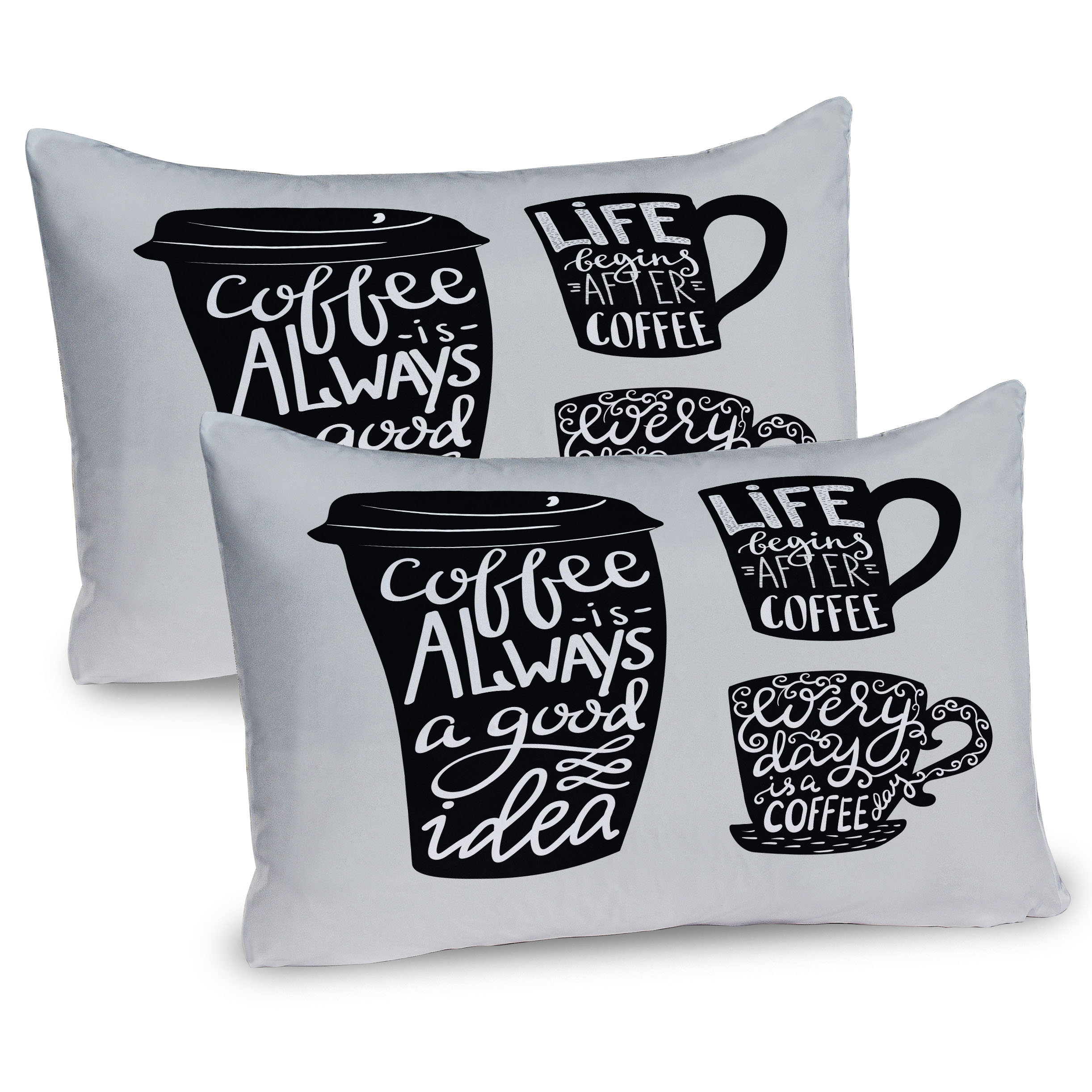 Ambesonne Coffee Pillow Sham 2 Pack Container Silhouette 30"x20" Pale Grey Black | Wayfair